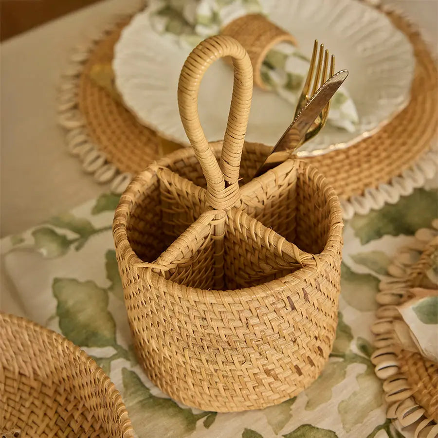 Genoa Handwoven Rattan Caddy-Natural | Premium Home Textiles in India