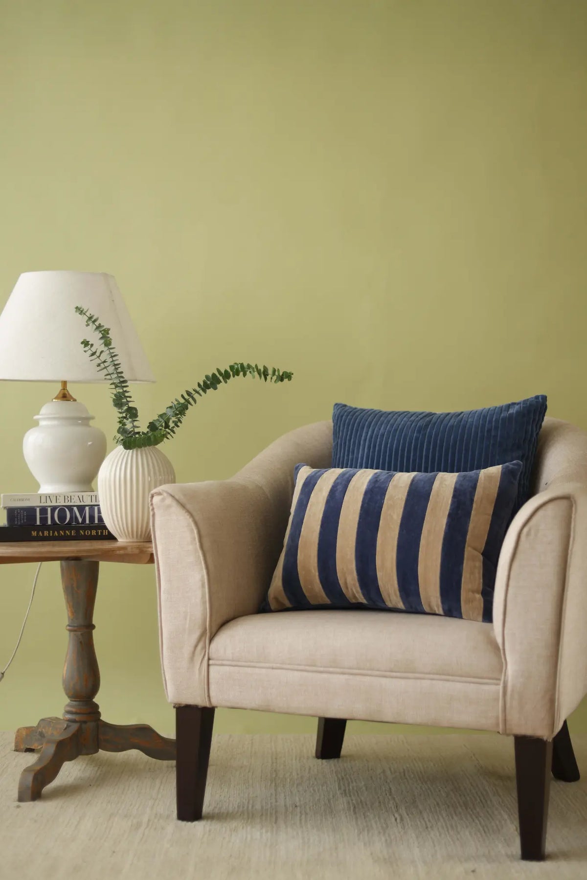 Holly Cobalt Blue Velvet Stripe Cushion Cover | Premium Home Textiles