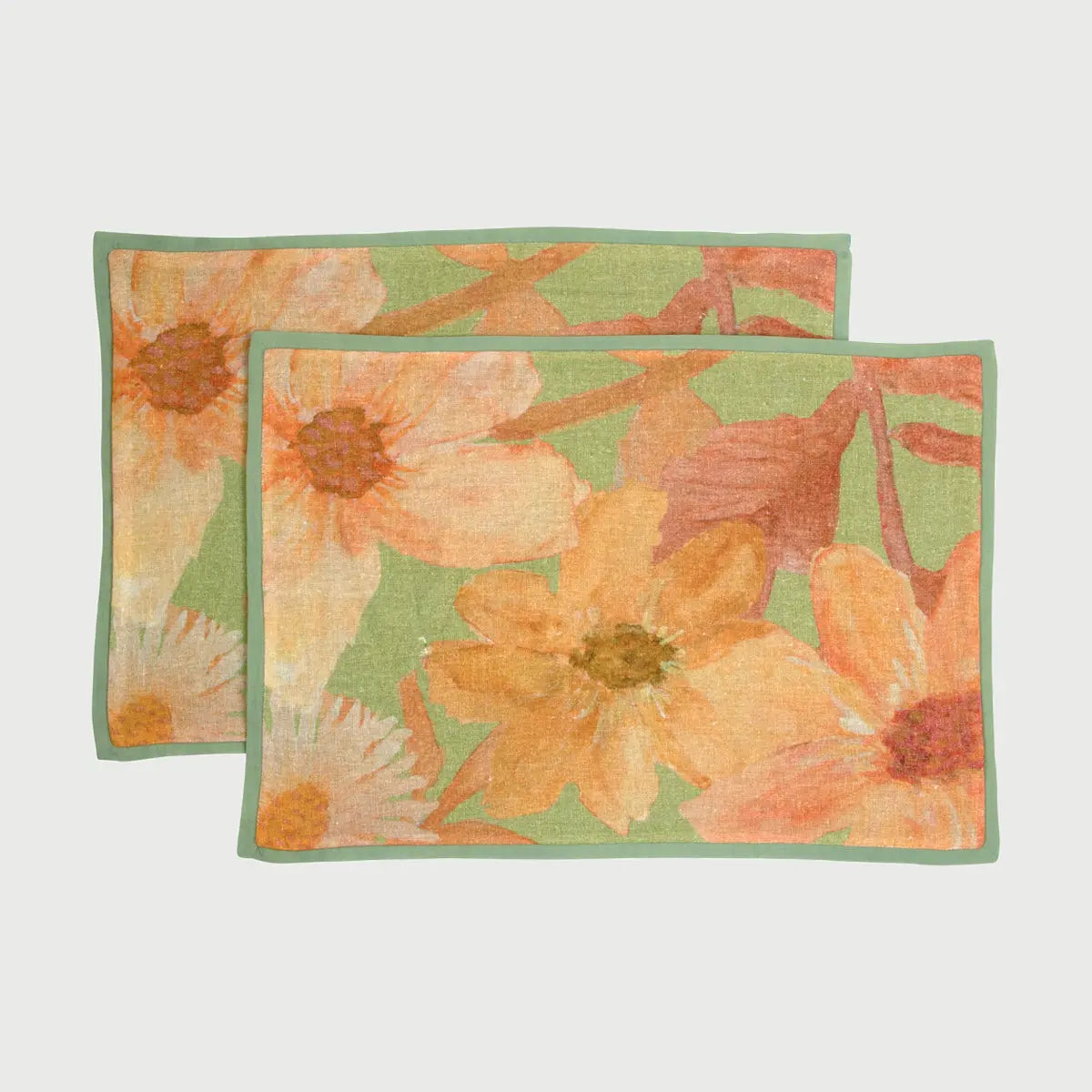 Wildflower Coral Linen Table Mats-Set of 2 | Premium Home Textiles in