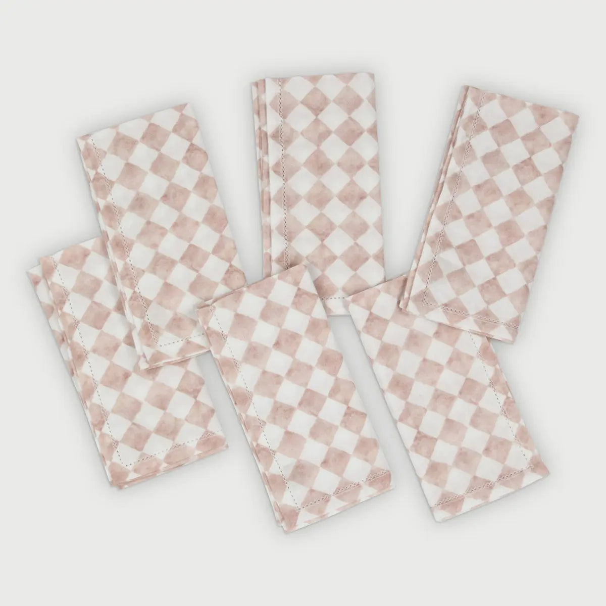 Checker Blush Cotton Table Napkins-Set of 6-Extra 10% Off