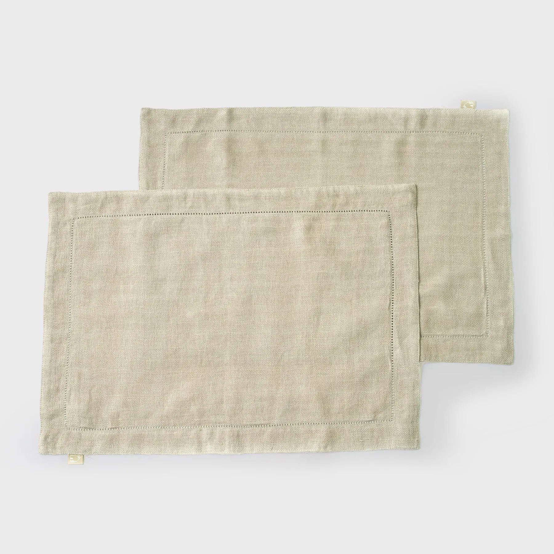 Hemstitch Oatmeal Linen Table Mats-Set of 2 | Premium Home Textiles in