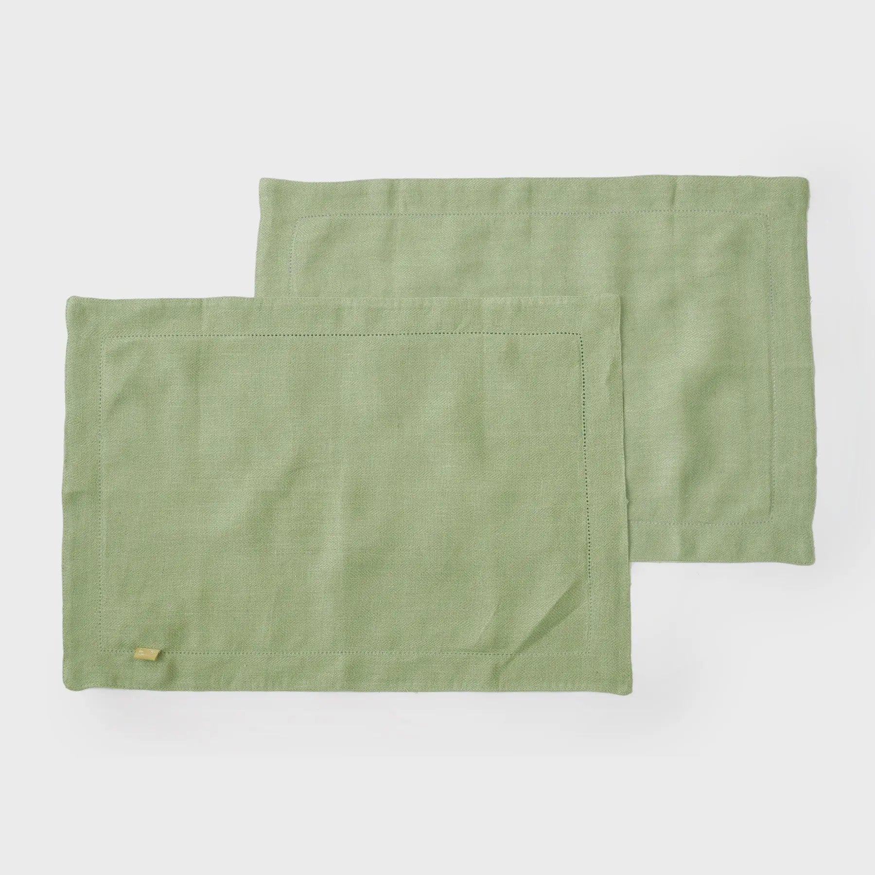 Hemstitch Sage Linen Table Mats-Set of 2 | Premium Home Textiles in