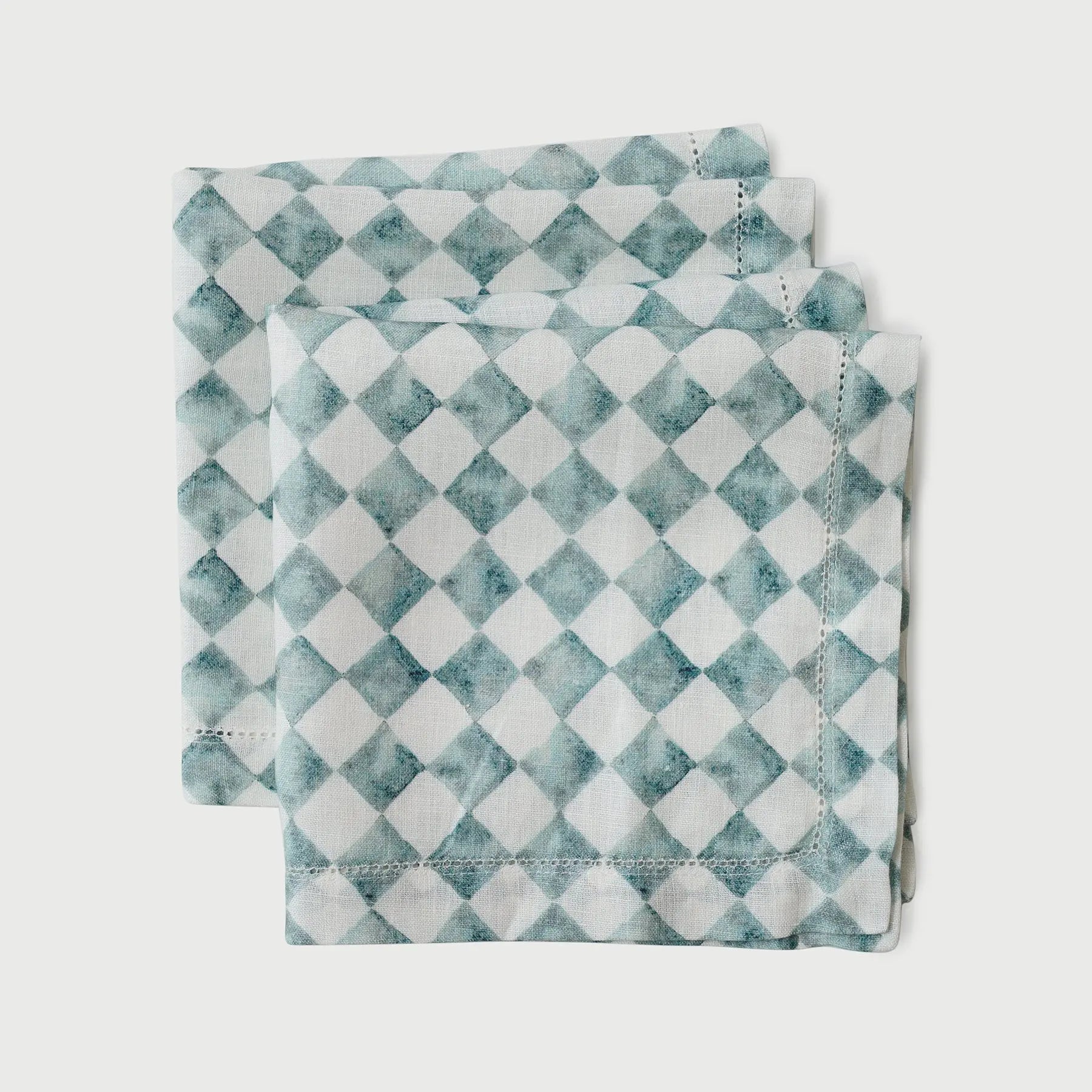 Checker Blue Linen Table Napkins-Set of 2-Extra 10% Off