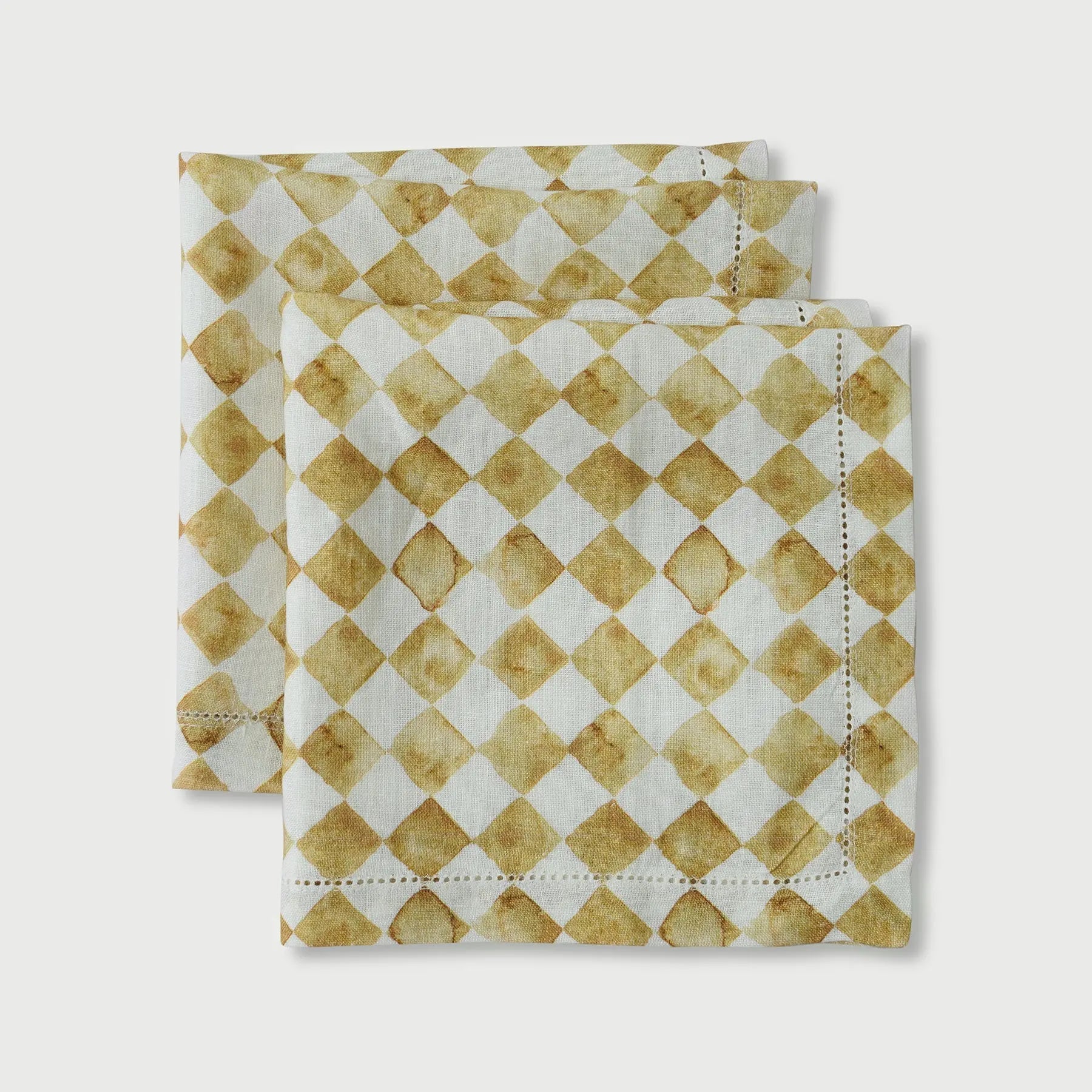 Checker Ochre Linen Table Napkins-Set of 2-Extra 10% Off